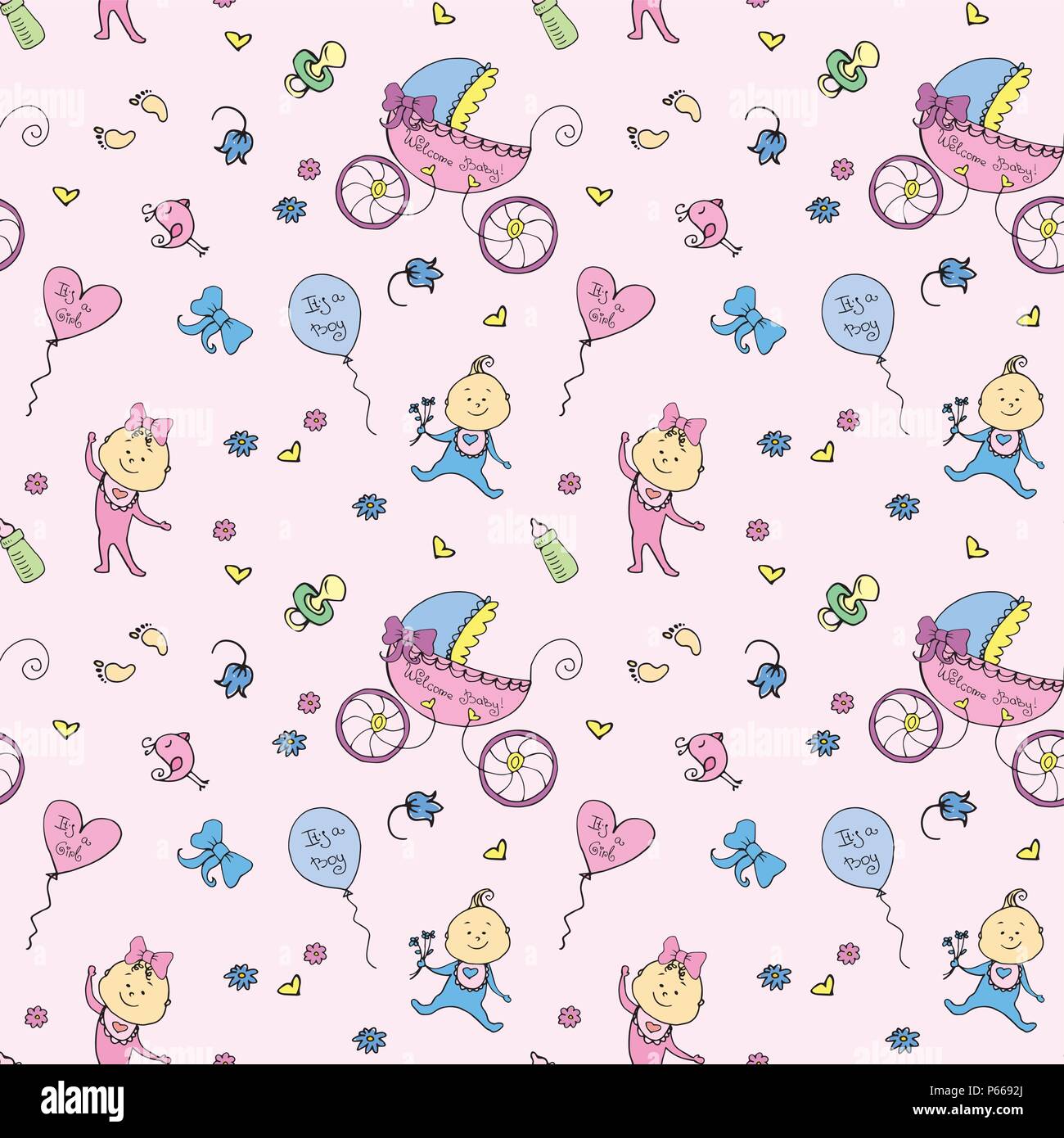 Vector seamless pattern with baby elements. Newborn accessories ...