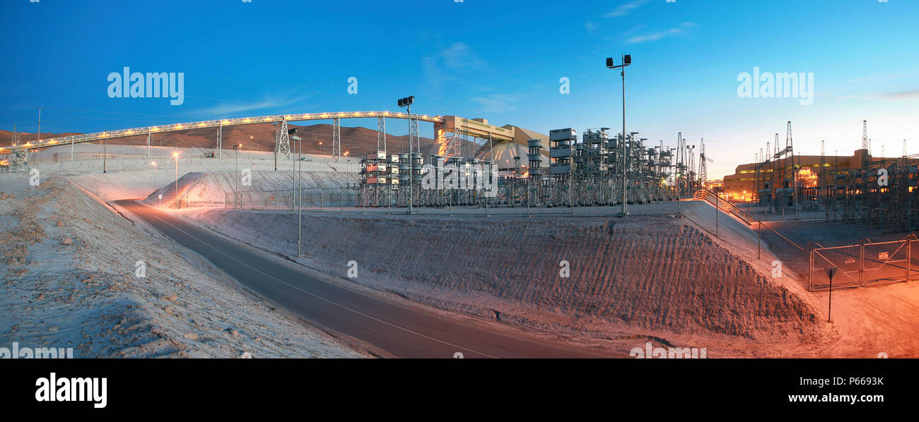 Panoramic view of the Stockpiling and electricty Pylons in Escondida ...