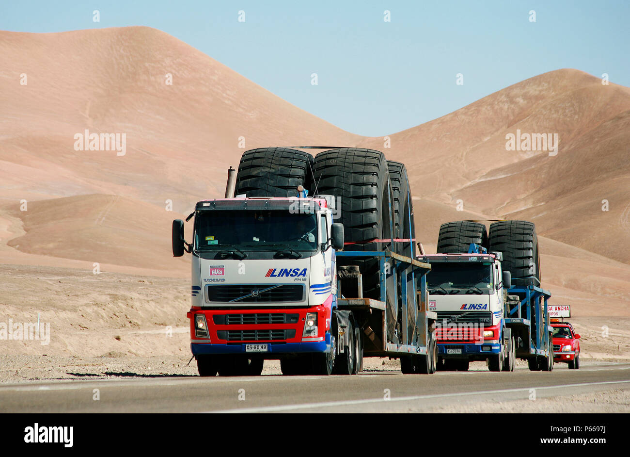 Trucks Carrying Oversize Tires, 'Wide Load' sign from Antofagasta to ...