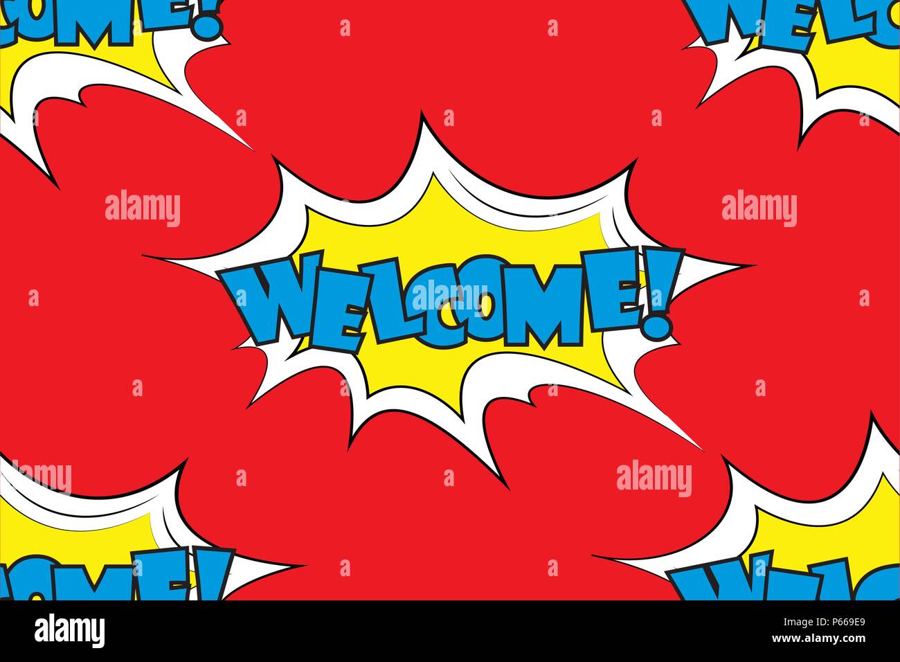 Welcome!- Comic sound effects in pop art style. Seamless pattern in ...