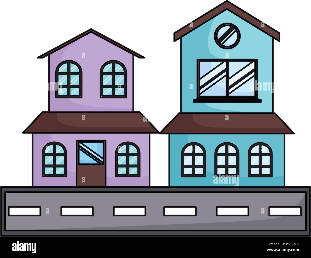 Street with houses over white background, colorful design. vector ...