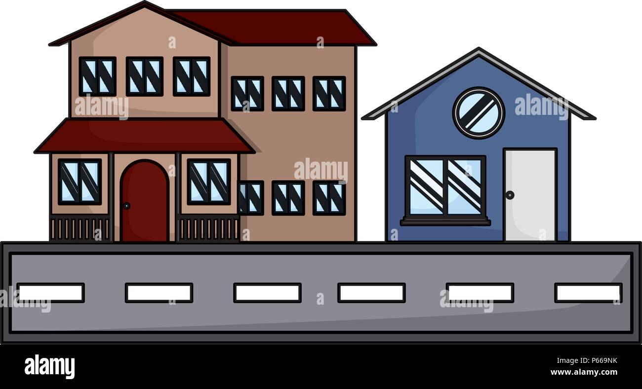 Street with houses over white background, colorful design. vector ...