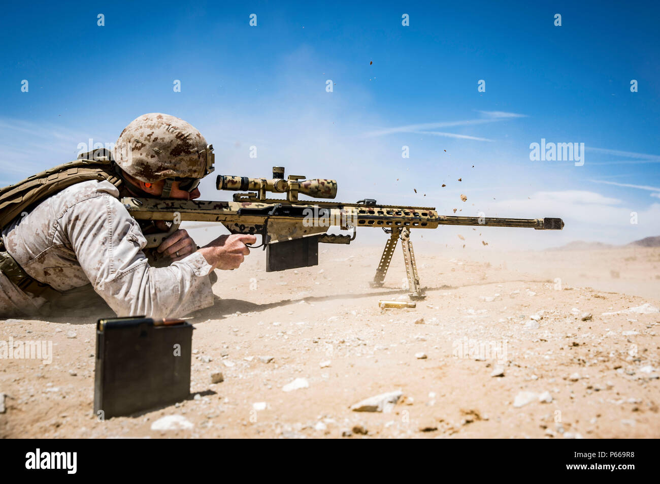 U.S. Marine With 2nd Battalion 8th Marine Regiment (2/8) fires the .50 ...