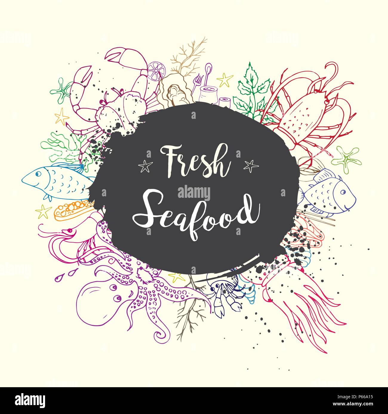 Fresh seafood background,doodle stock vector illustration Stock Vector ... Fresh seafood background,doodle stock vector illustration Stock Vector ...