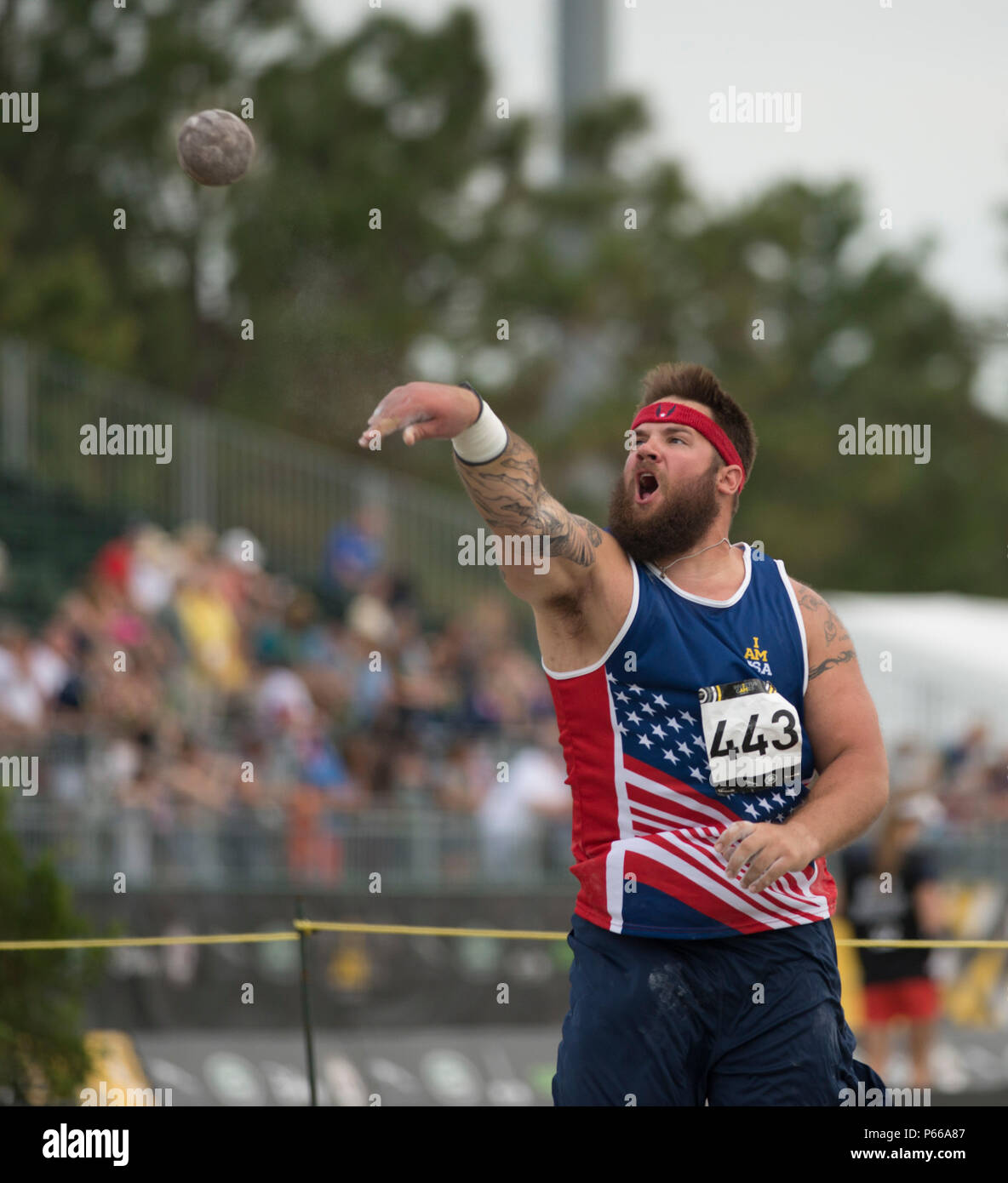 U.S. Marine Corps veteran Joshua Jablon competes in shot put during ...