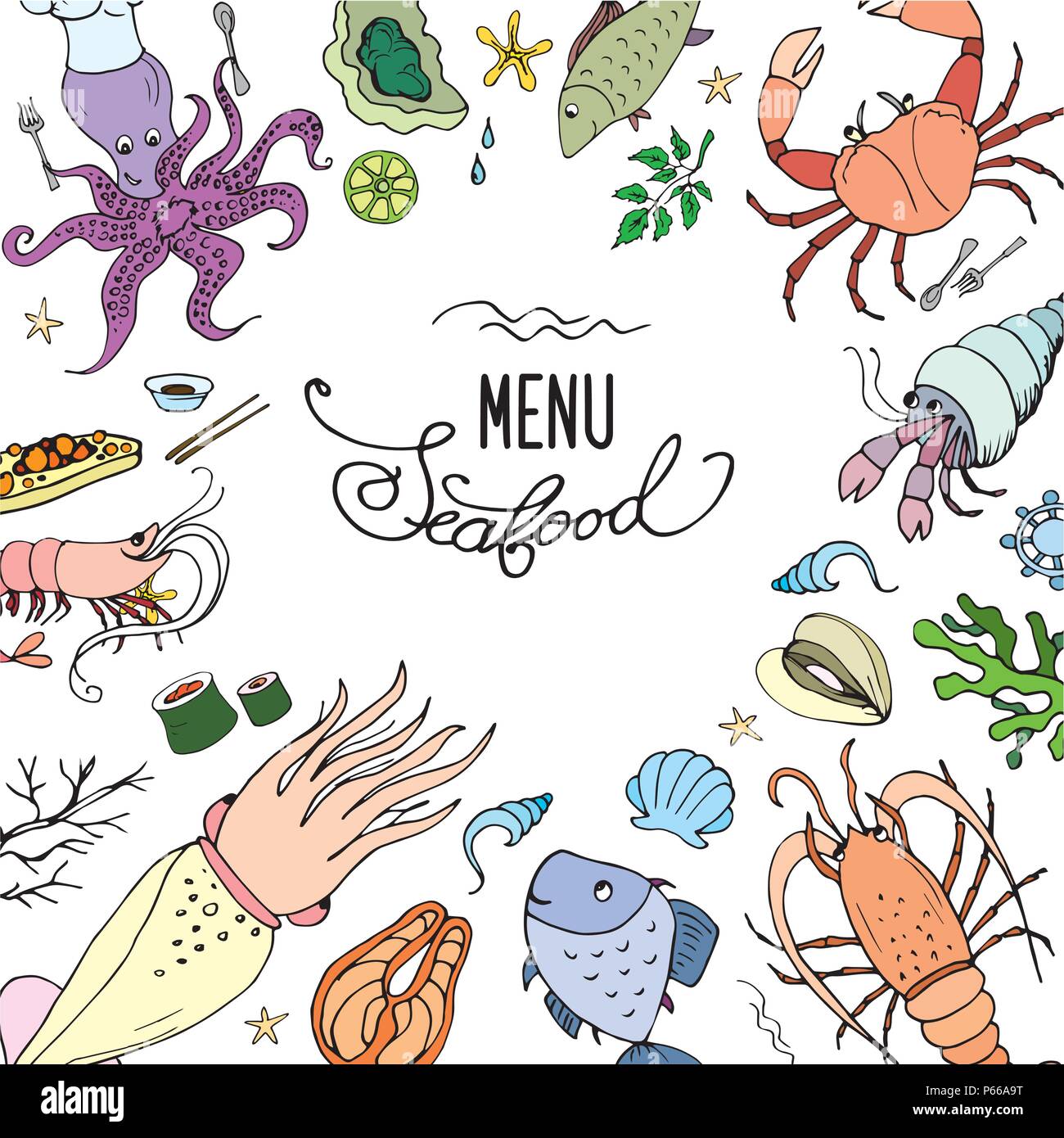 Seafood set,icons or objects,stock vector illustration Stock Vector ...