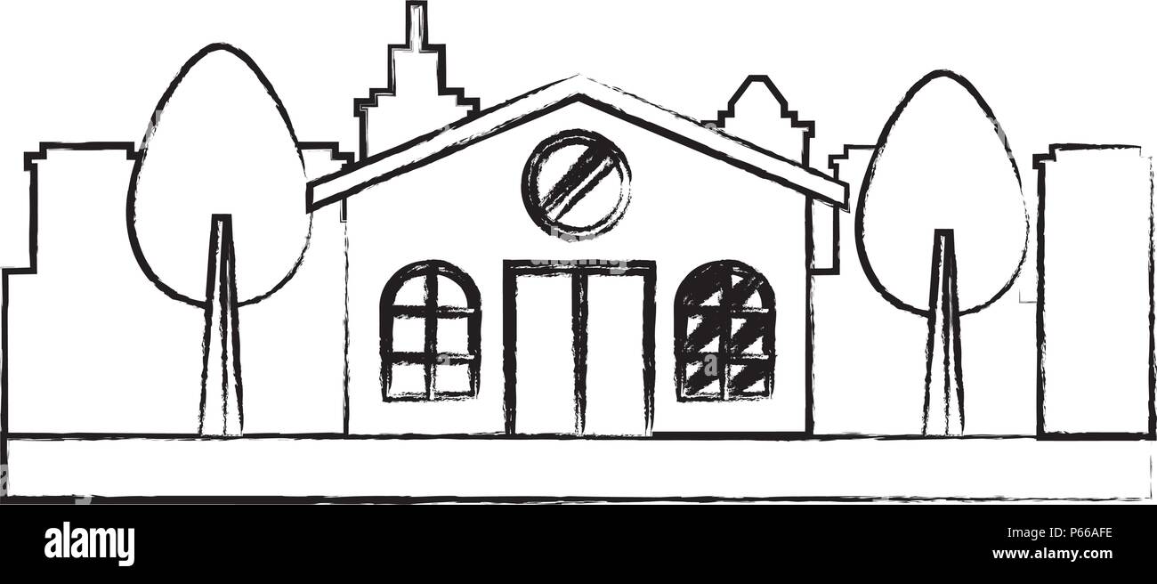 house and trees over landscape and white background, vector illustration Stock Vector Image ...