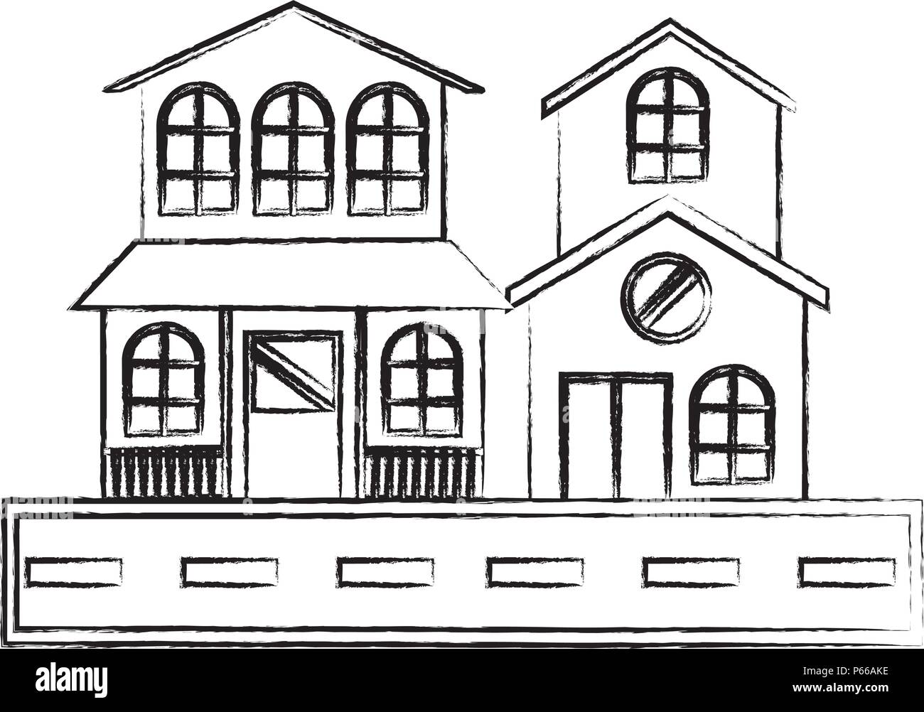 modern houses and street over white background, vector illustration ...