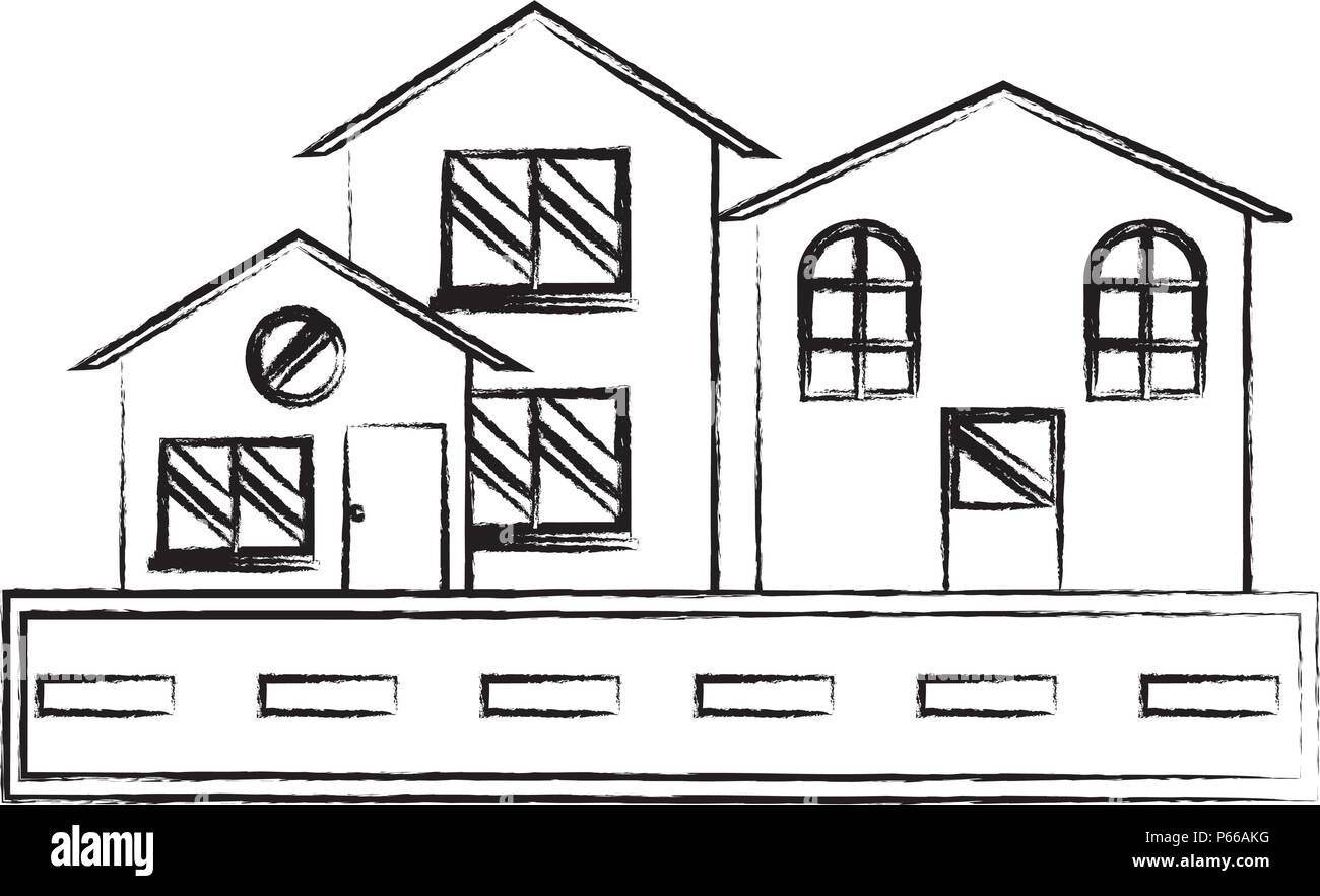 sketch of Street with houses over white background, vector illustration ...