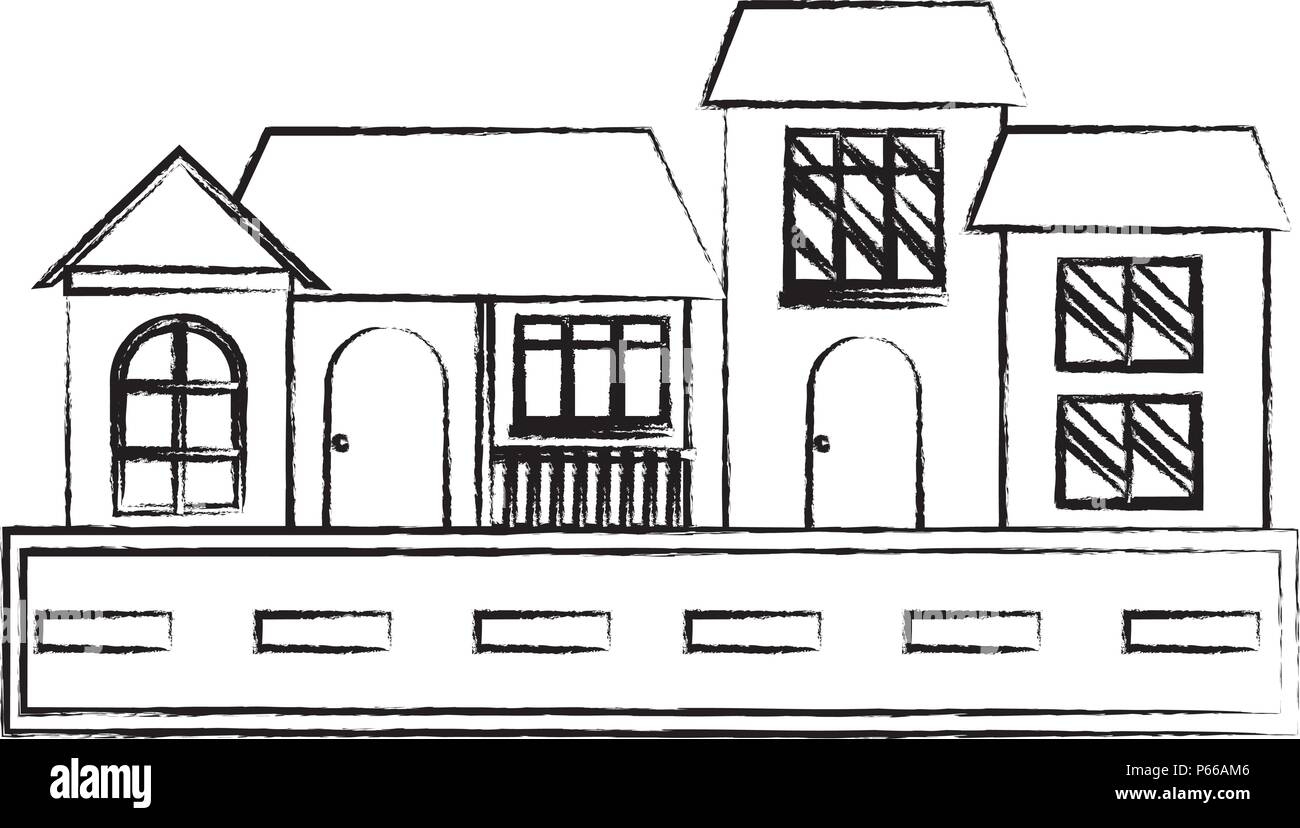 sketch of Street with houses over white background, vector illustration ...
