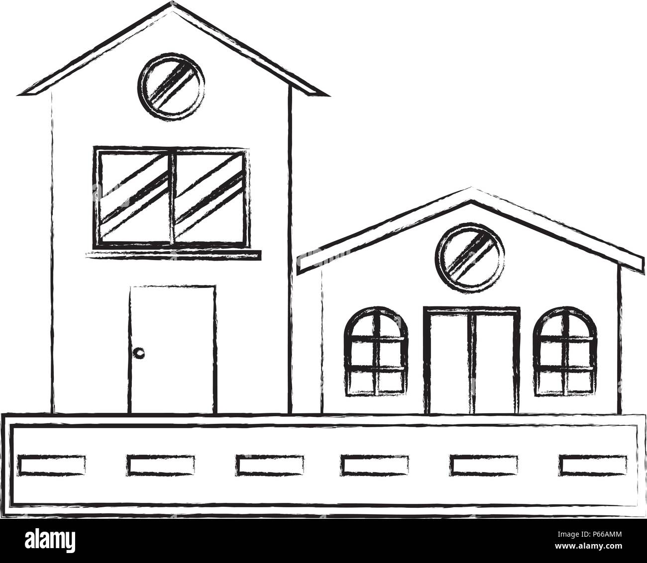 modern houses and street over white background, vector illustration ...