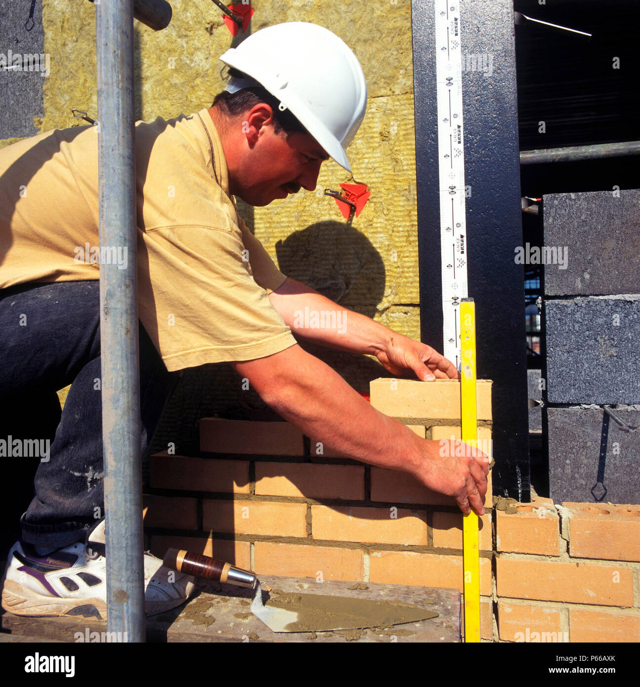 Bricklayer building a cavity wall Stock Photo - Alamy