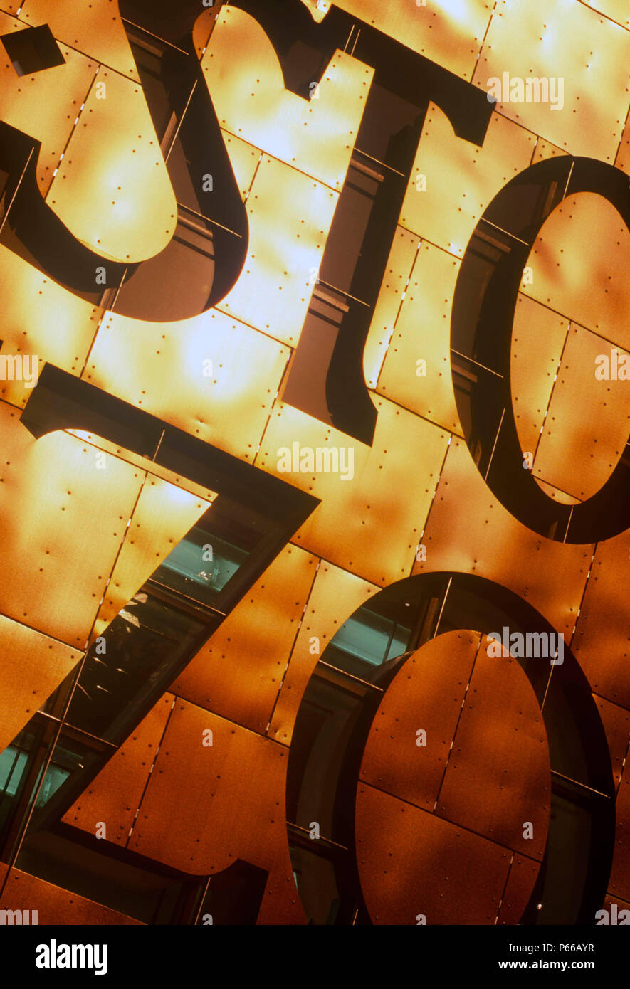 Lettering at Night, Wales Millennium Centre, Cardiff Bay, South Wales ...