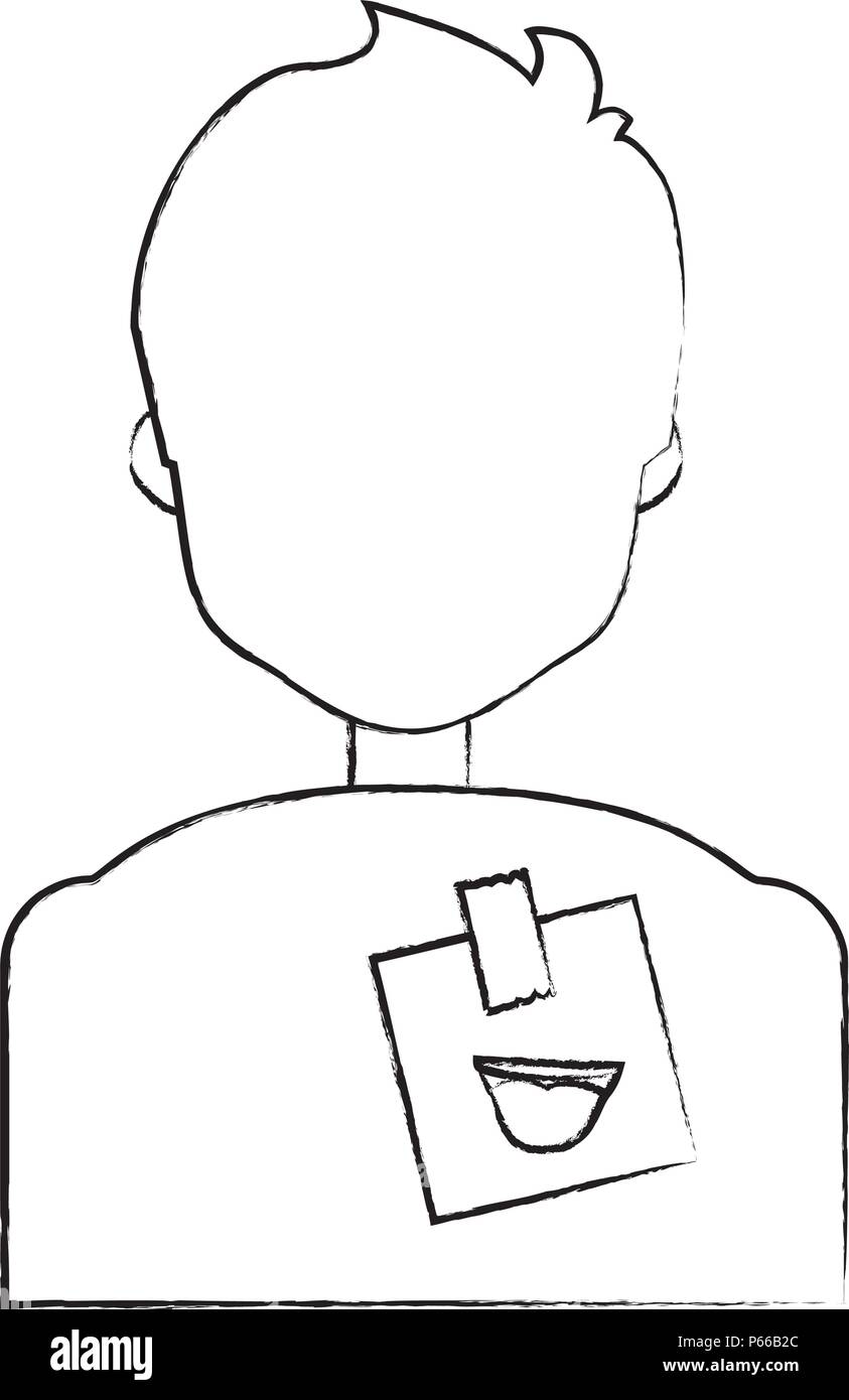 man with sticker on back over white background, vector illustration ...