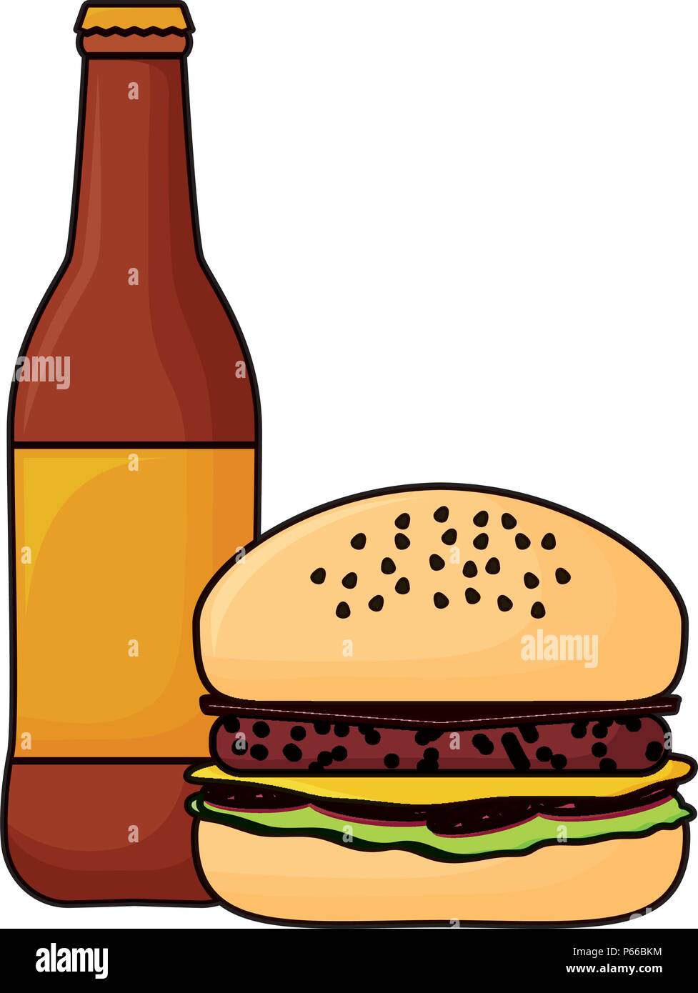 beer bottle and hamburger icon over white background, vector ...