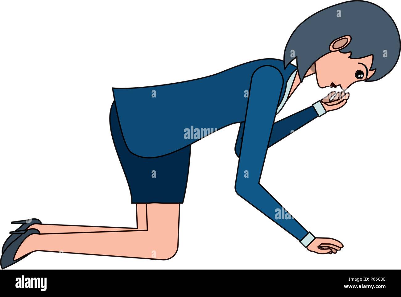 Cartoon businesswoman crouched icon over white background, vector ...