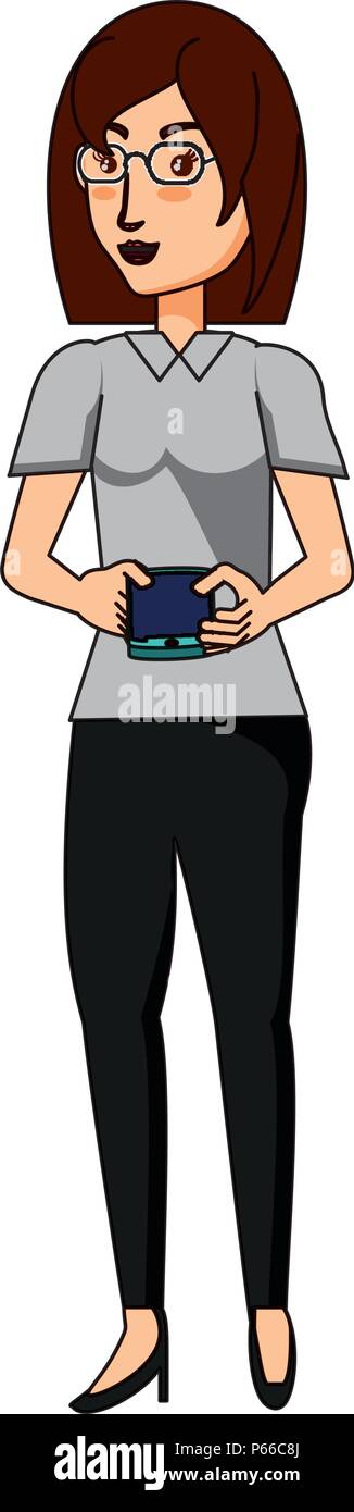 Cartoon woman using a cellphone over white background, vector ...