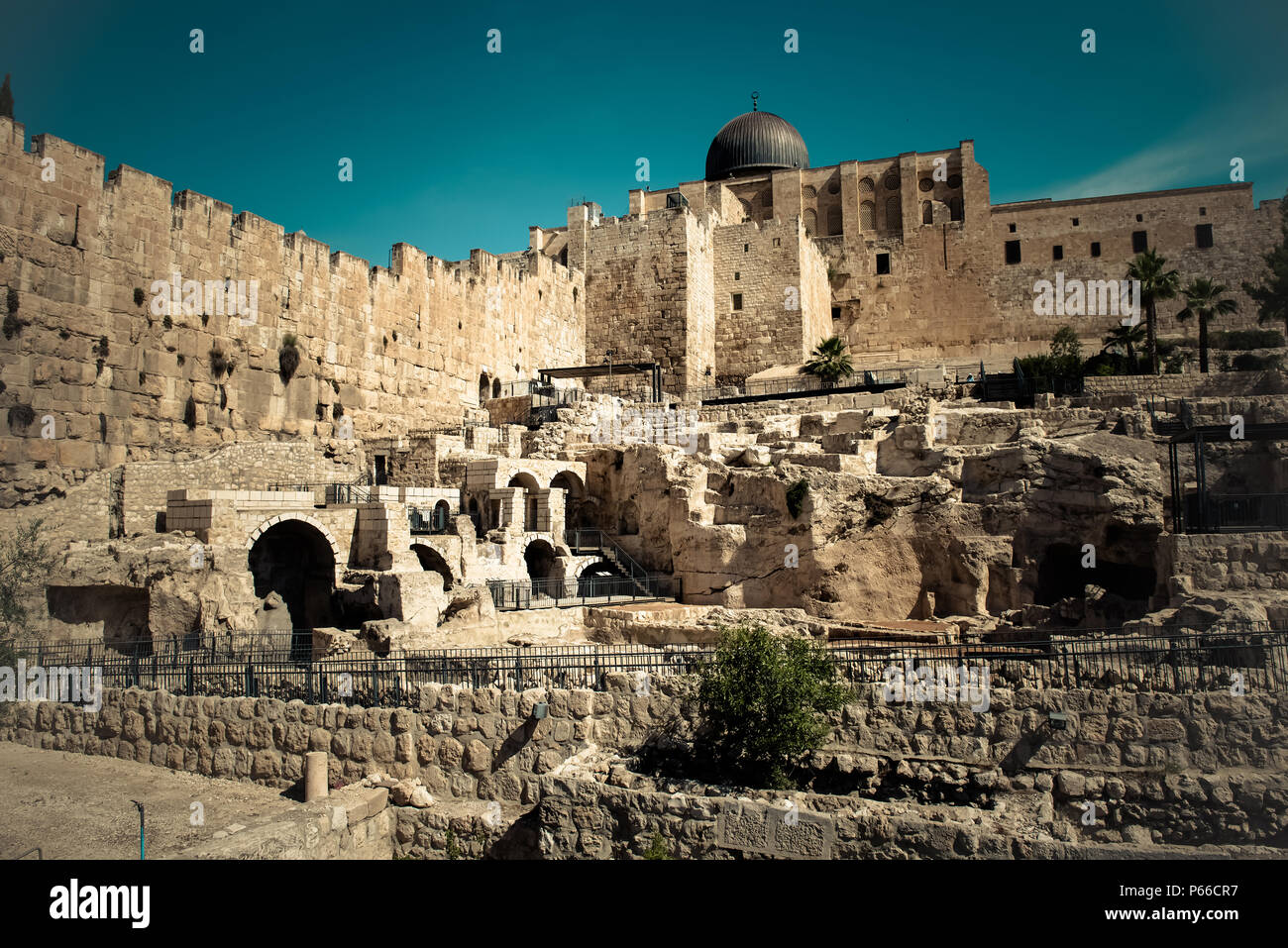 The ruins of the Ophel walls, the place where of first and second ...