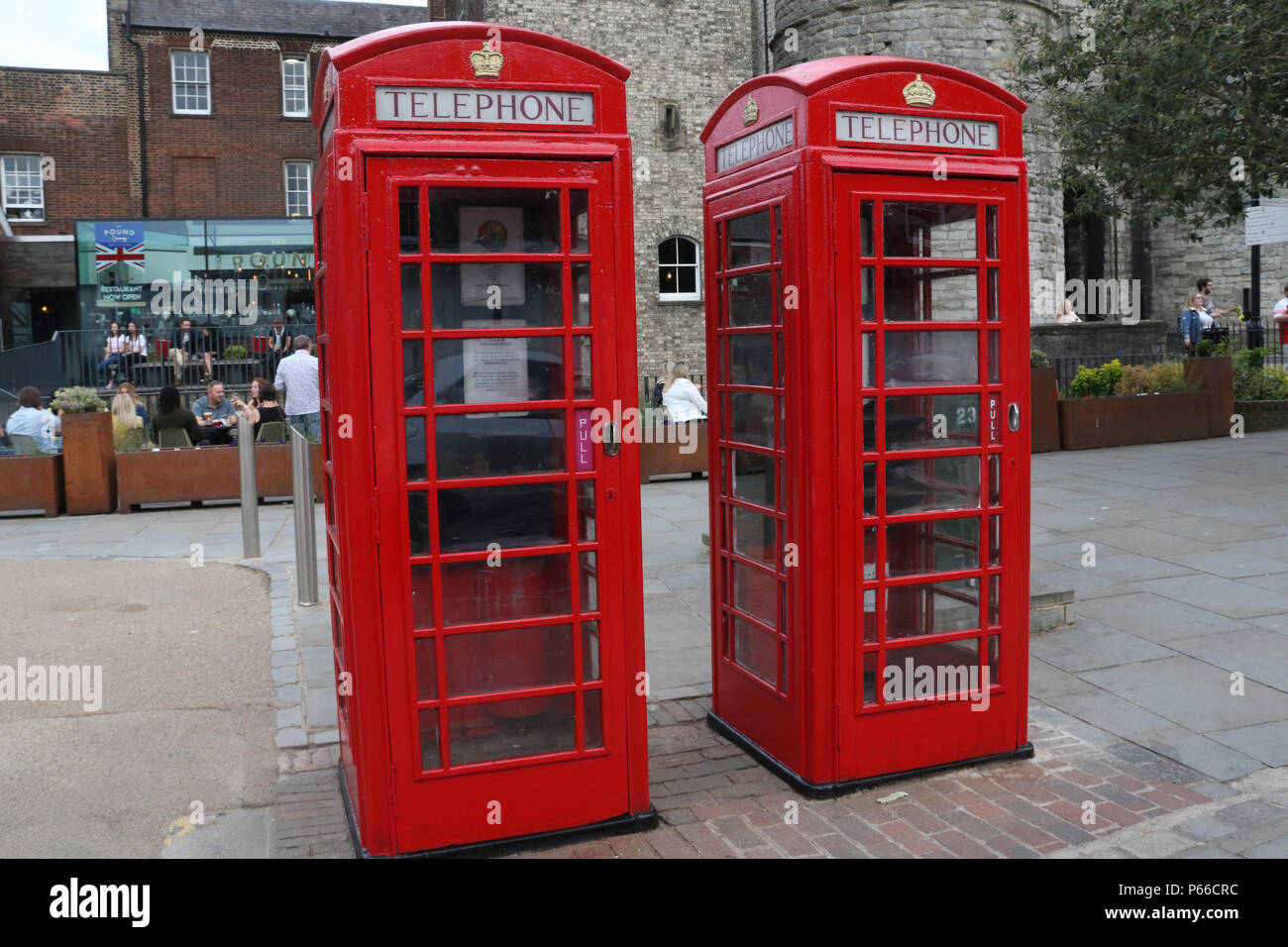 Red telephone boxes on North Lane, Canterbury, Kent Stock Photo - Alamy