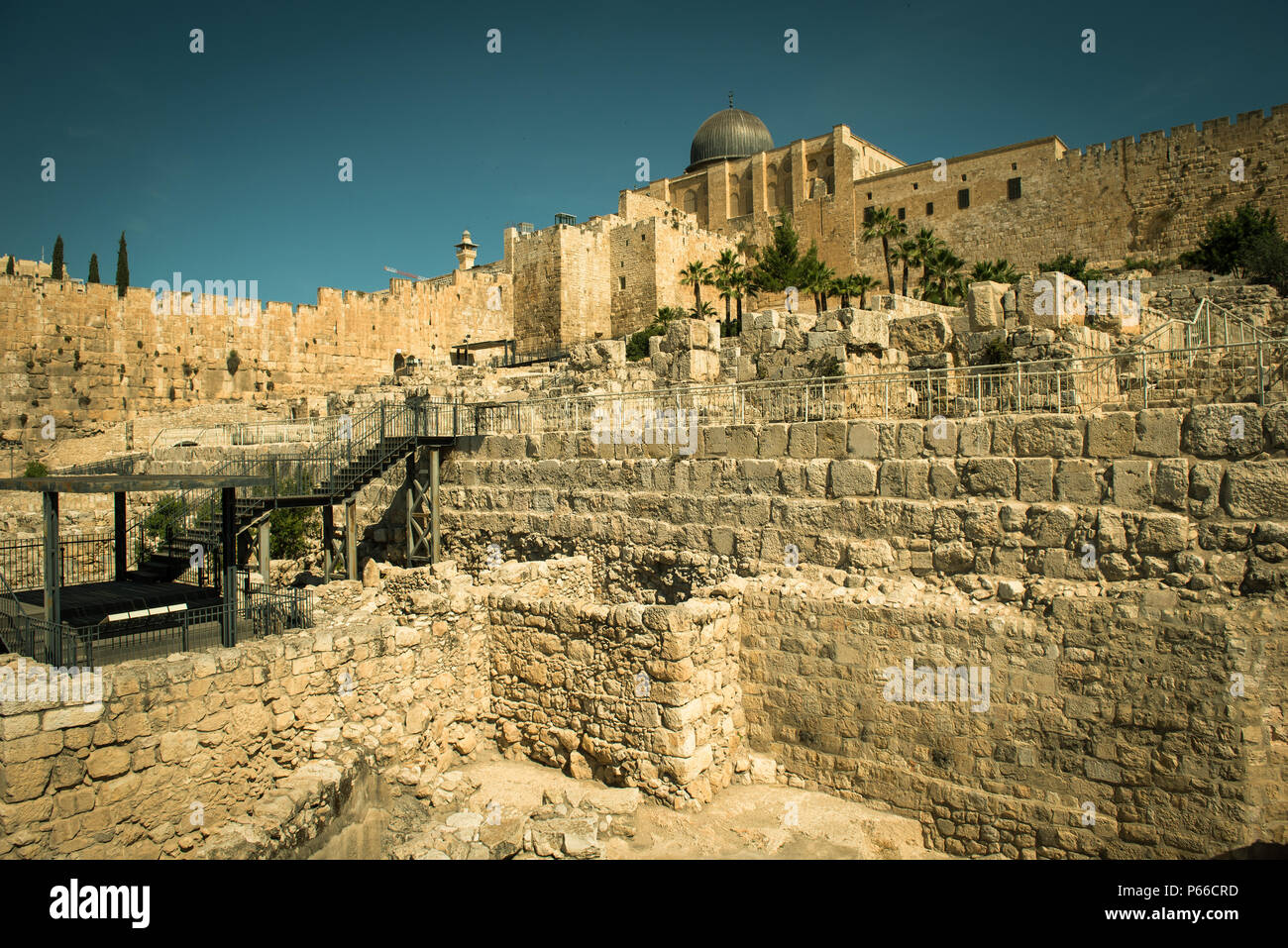 The ruins of the Ophel walls, the place where of first and second ...