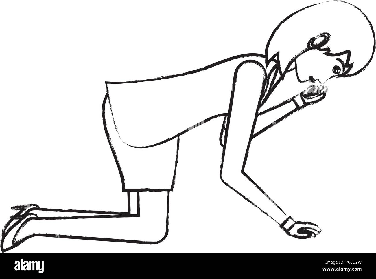 Cartoon businesswoman crouched icon over white background, vector ...