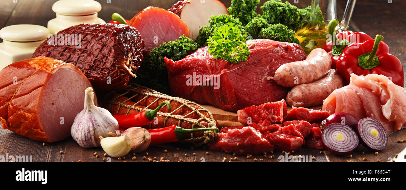 Variety of meat products including ham and sausages Stock Photo - Alamy