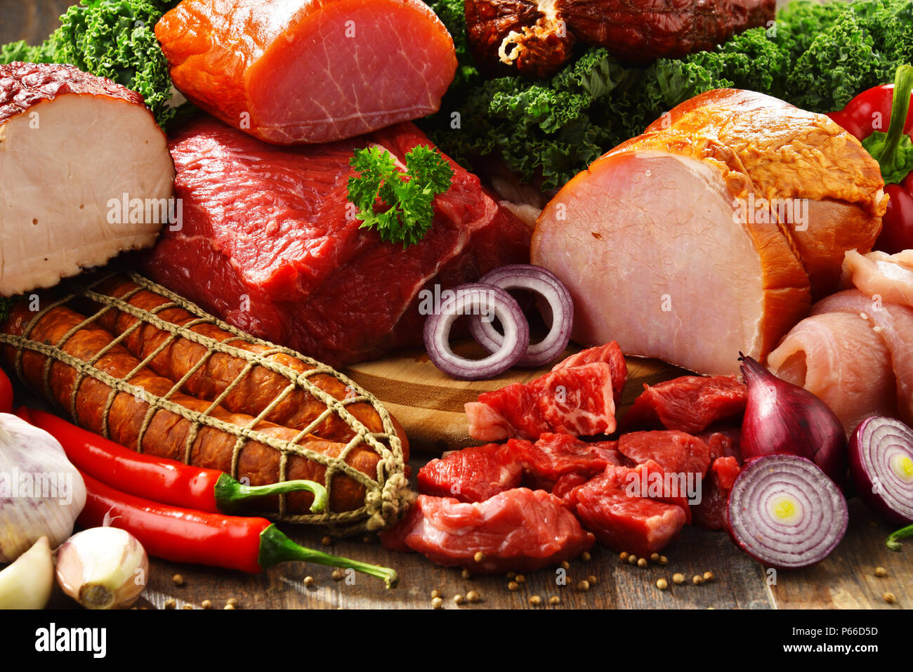 Variety of meat products including ham and sausages Stock Photo - Alamy