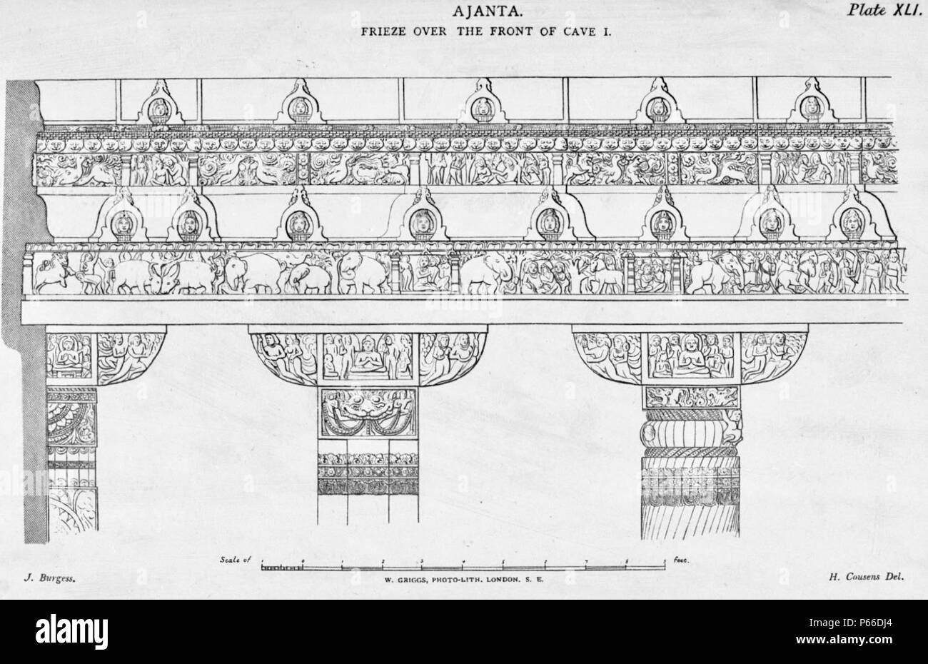 1880 sketch of Frieze Cave 1 Ajanta by Burgess Stock Photo - Alamy