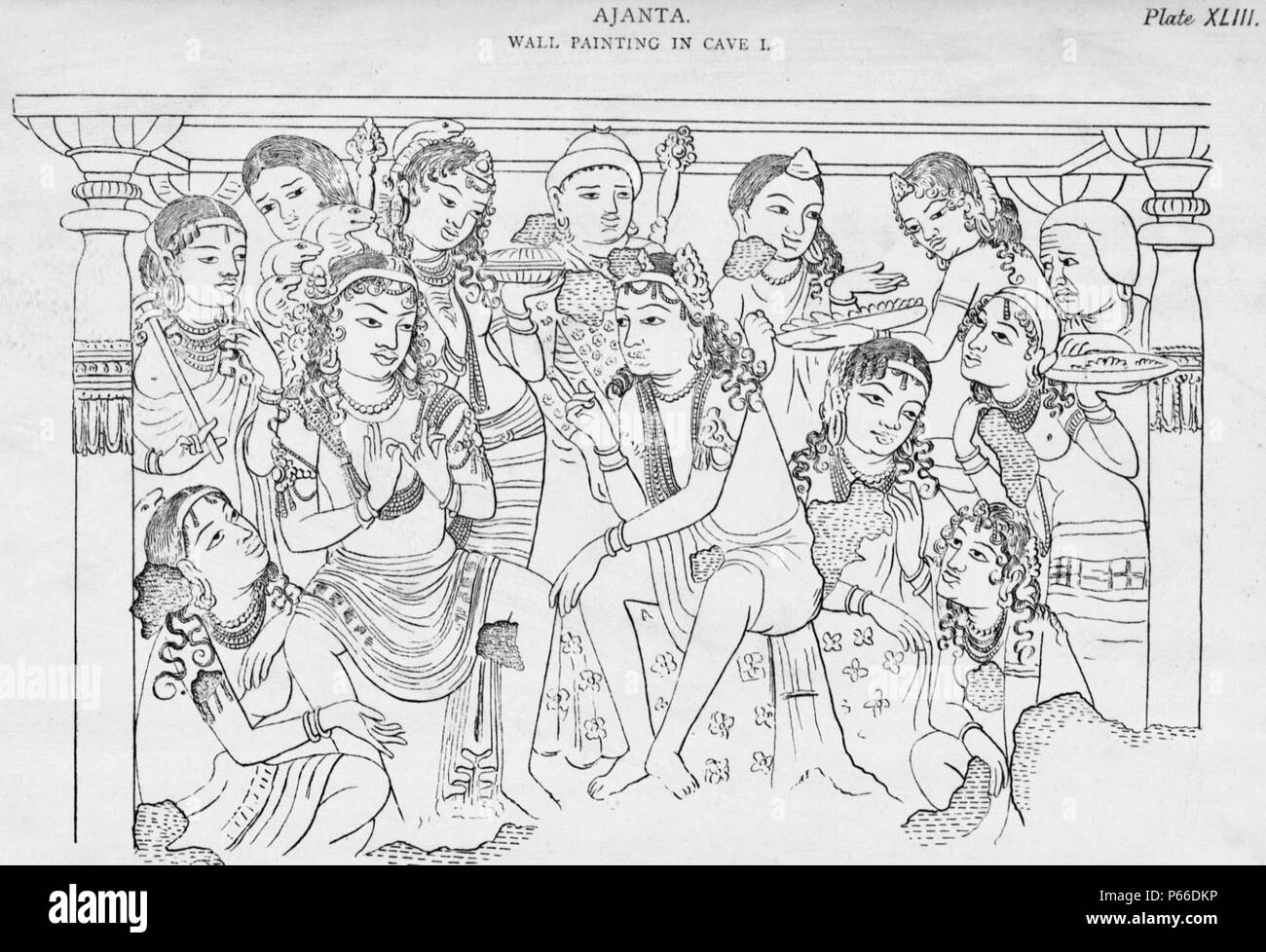 Ajanta painting Black and White Stock Photos & Images - Alamy