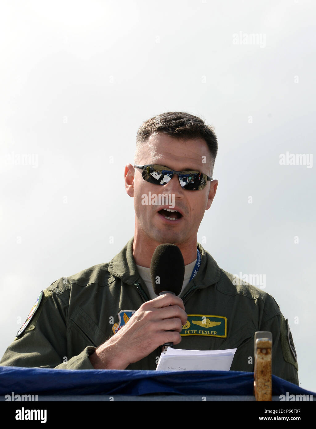 U.S. Air Force Col. Pete Fesler, 1st Fighter Wing commander, welcomes ...