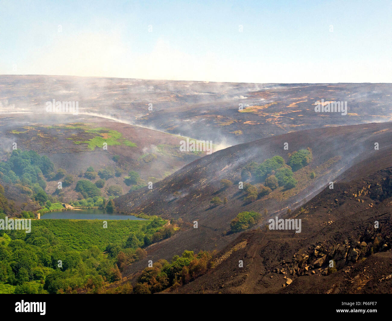 An aerial view of Saddleworth Moor near Manchester, where a wildfire ...