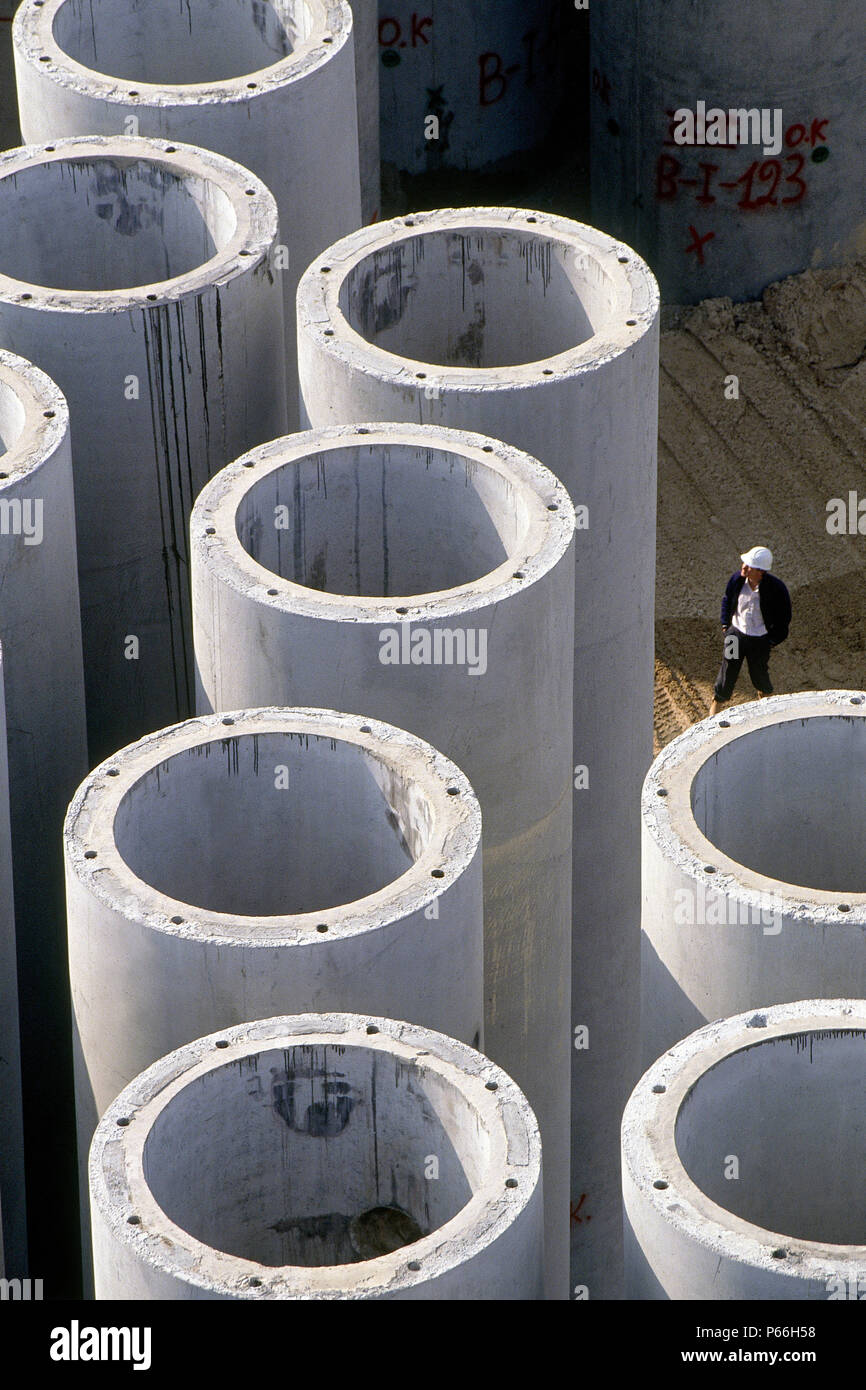 Slipcast reinforced concrete sewage outfall pipes. Piraeus, port of ...