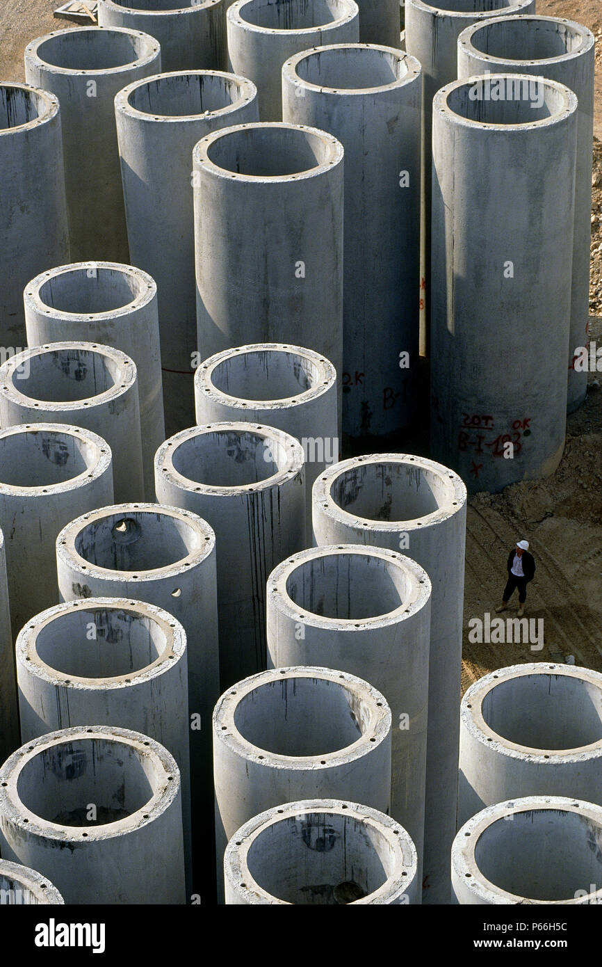 Slipcast reinforced concrete sewage outfall pipes. Piraeus, port of ...