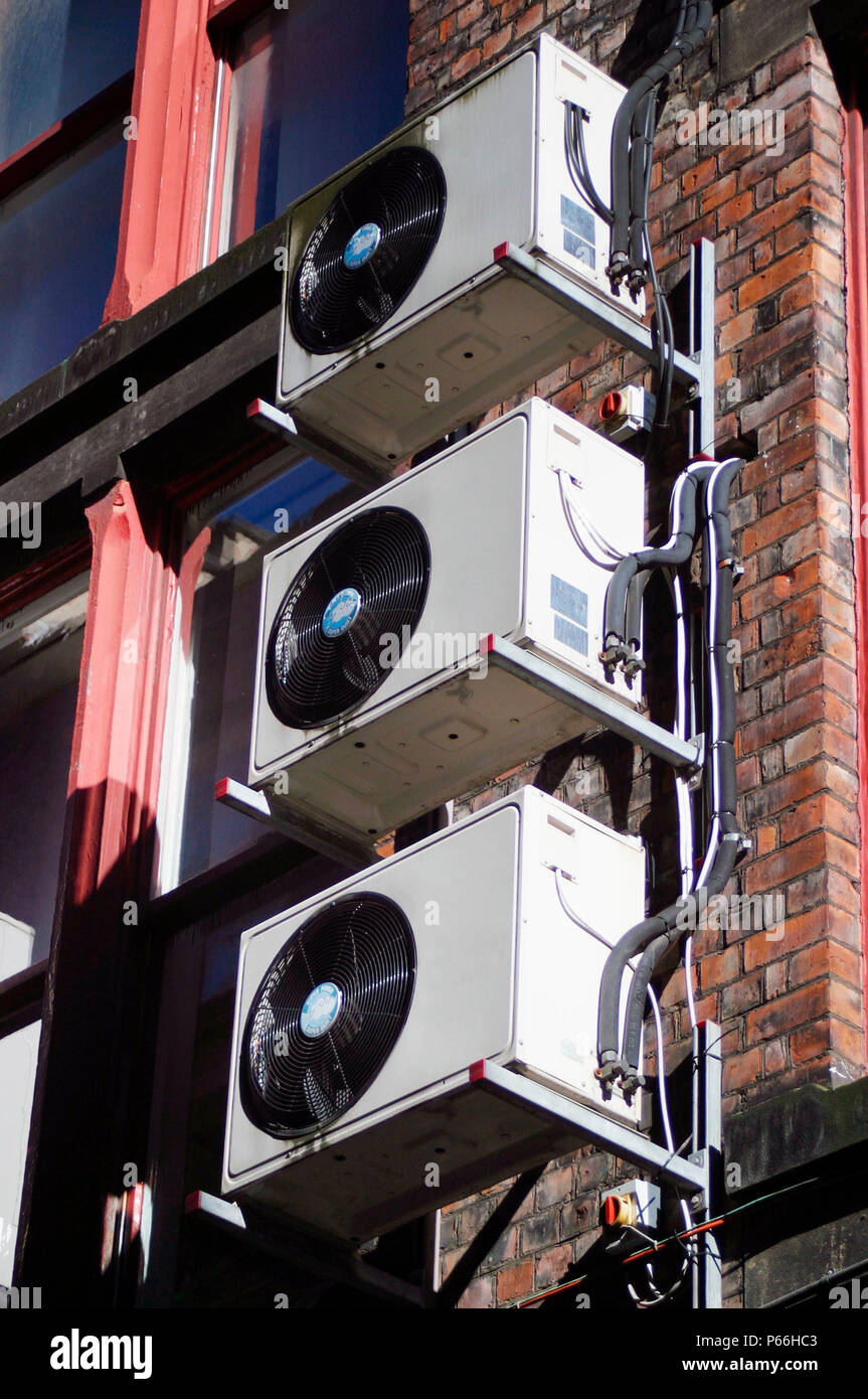 Air cooling units on the rear facade of an office building Stock Photo ...