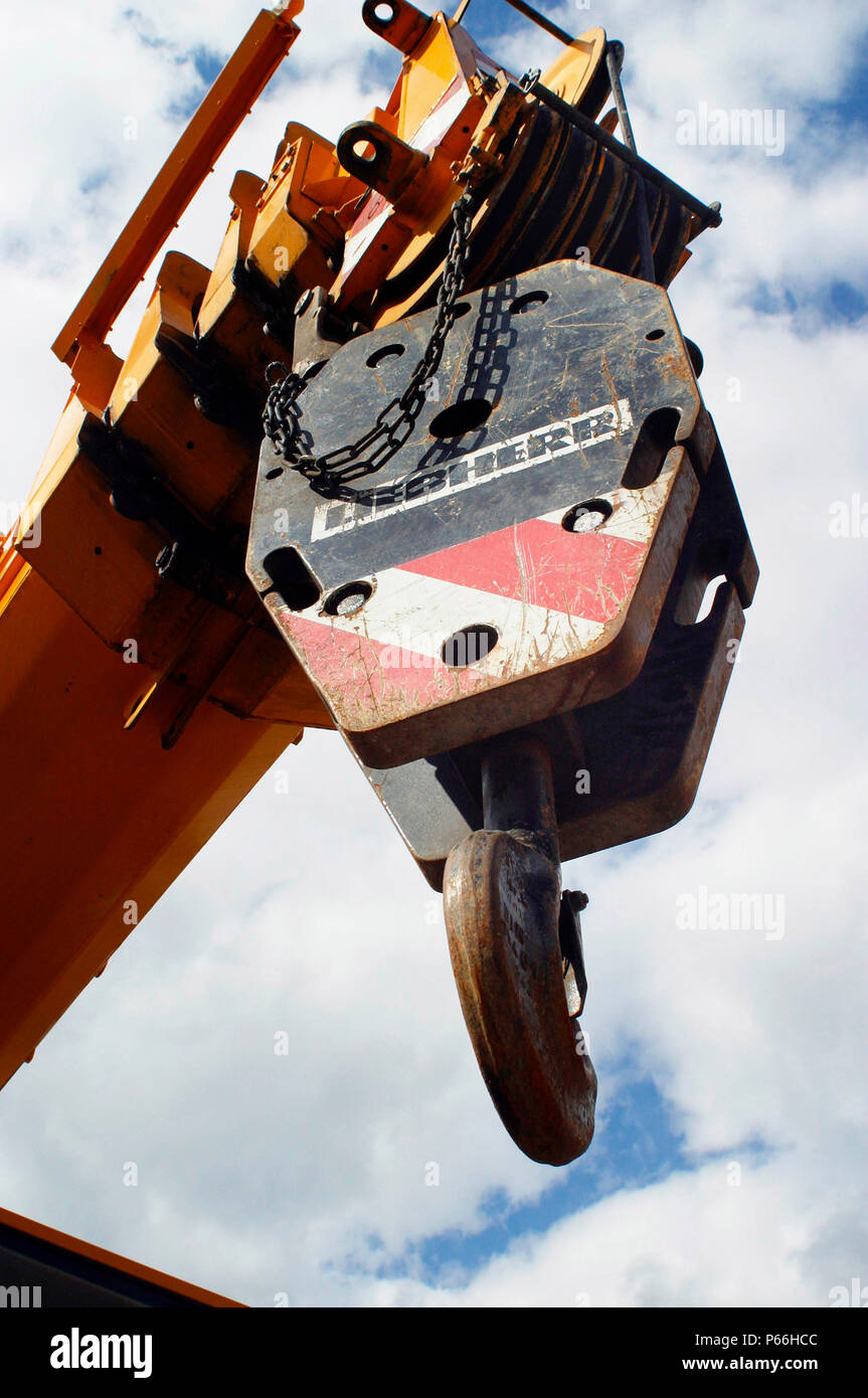 Detail of hook on a mobile crane Stock Photo - Alamy