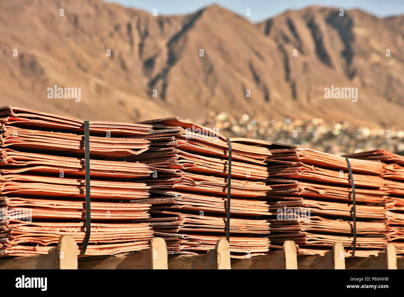 Copper Cathodes Pack on Pallets Of Escondida in The Port Of Antofagasta ...