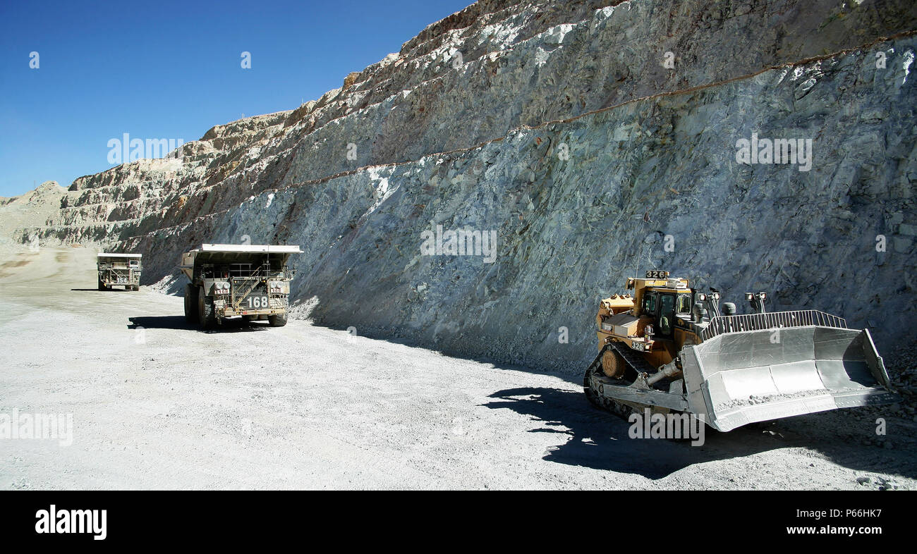 Dumper Trucks and Shovel in Copper Mine, Escondida-Chile Stock Photo ...