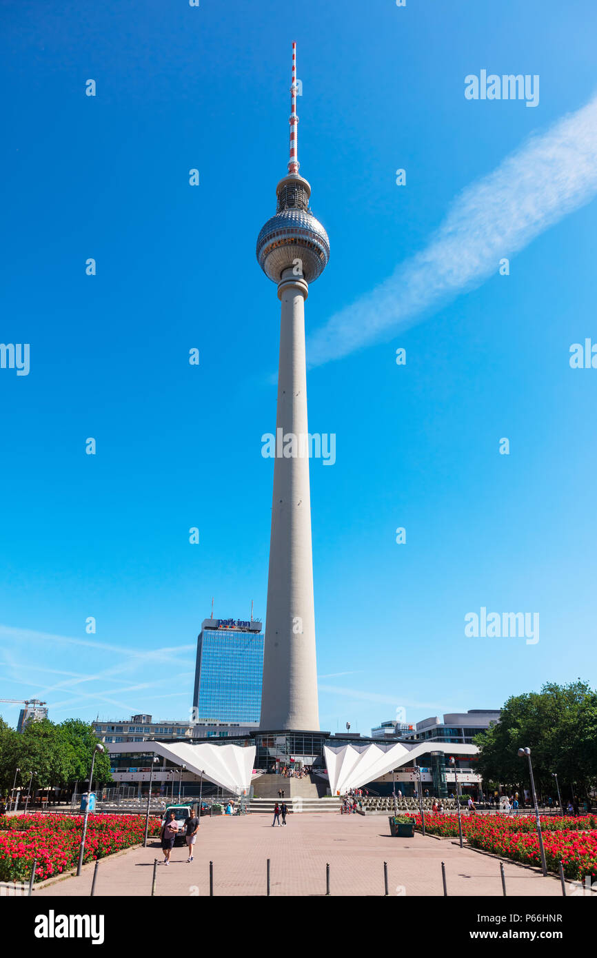 Aerial view of fernsehturm berlin and alexanderplatz hi-res stock ...