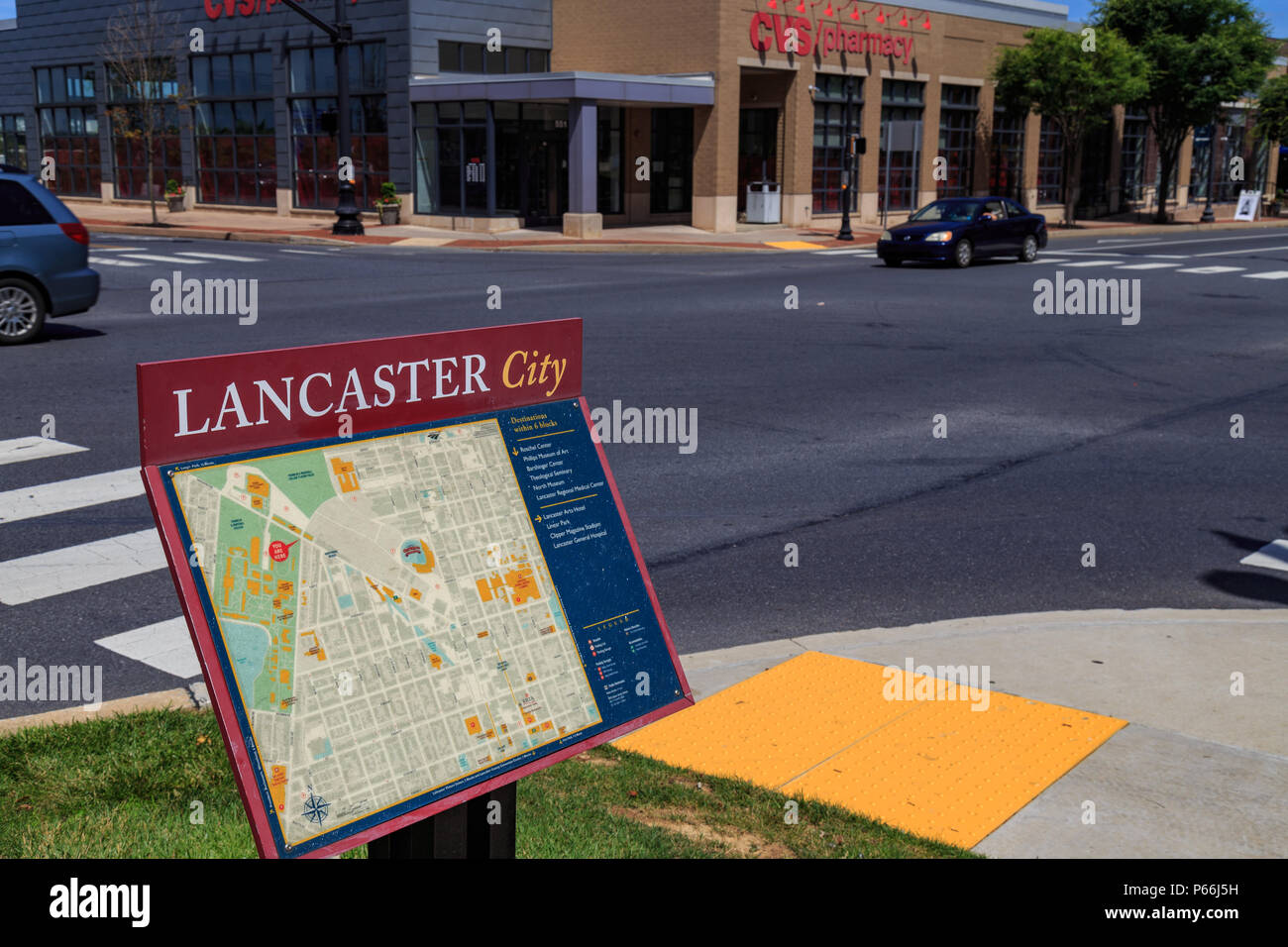 Lancaster, PA, USA - June 25, 2018: A Lancaster City map sign near a ...