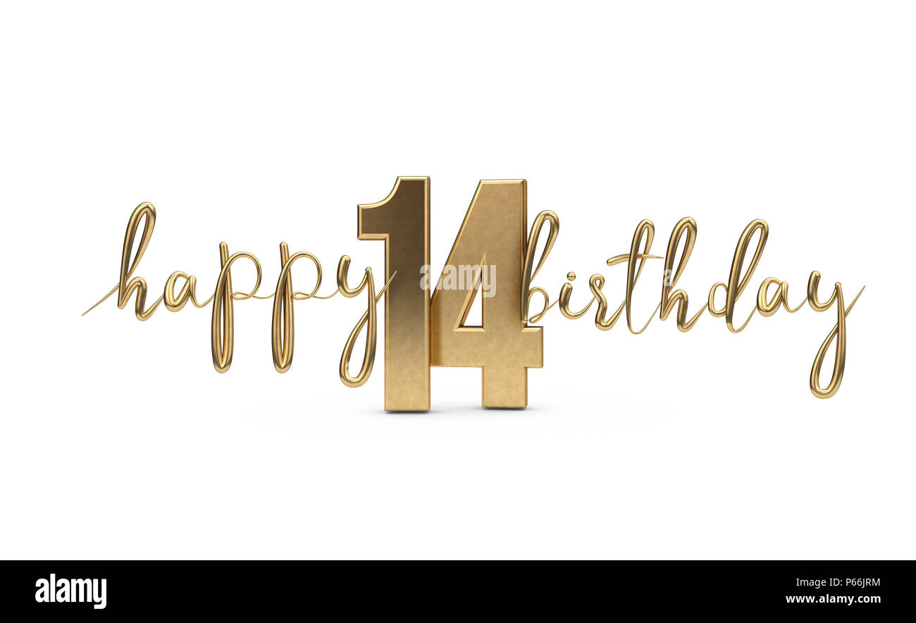 Happy 14th birthday gold greeting background. 3D Rendering Stock Photo ...