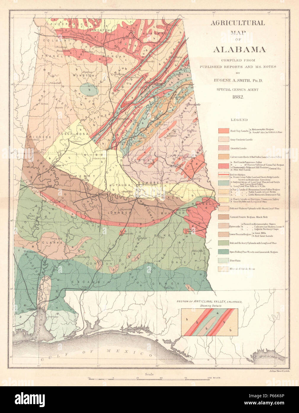 1882 Agricultural Map of Alabama Stock Photo - Alamy