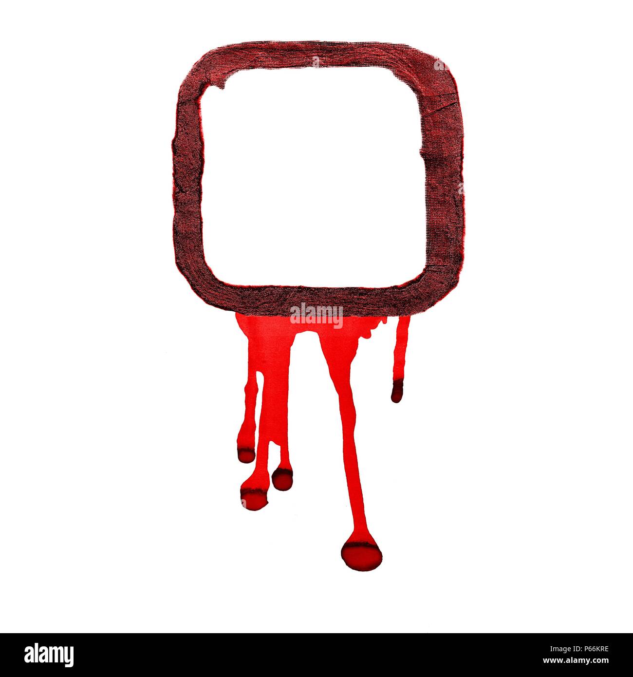 Grunge squared frame with red dripping isolated on white. Design ...