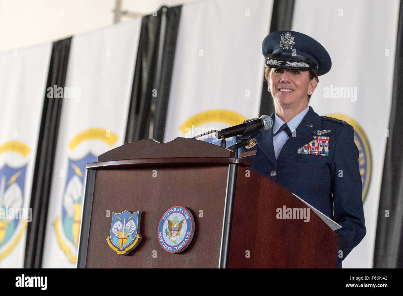 U.S. Air Force Gen. Lori J. Robinson provides remarks during the North ...