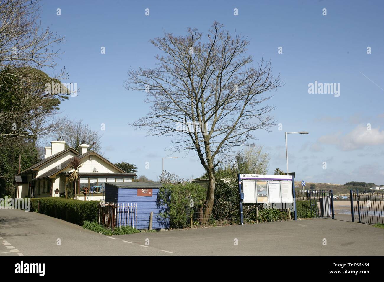 Entrance to Lelant station, Cornwall, with time tables and traveller ...