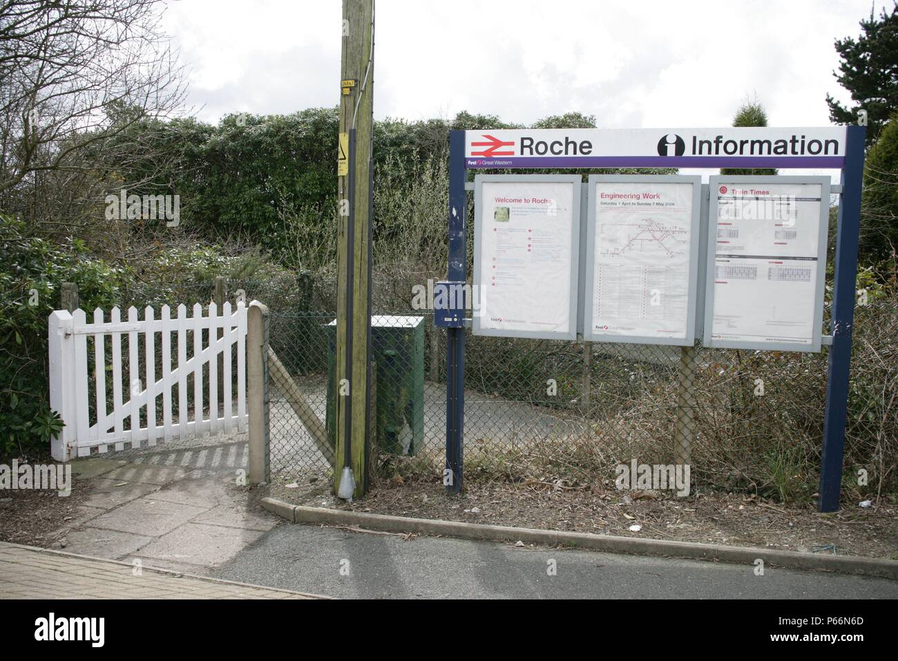 Entrance to Roche station, Cornwall, with timetables and traveller ...
