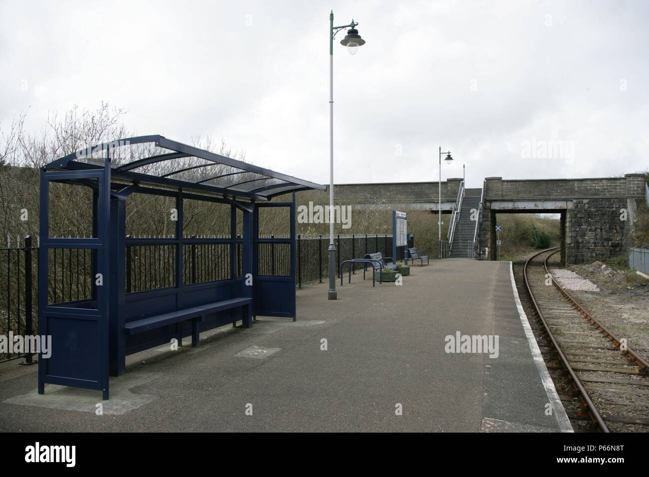 Facilities at Bugle station, Cornwall, showing platform lighting ...
