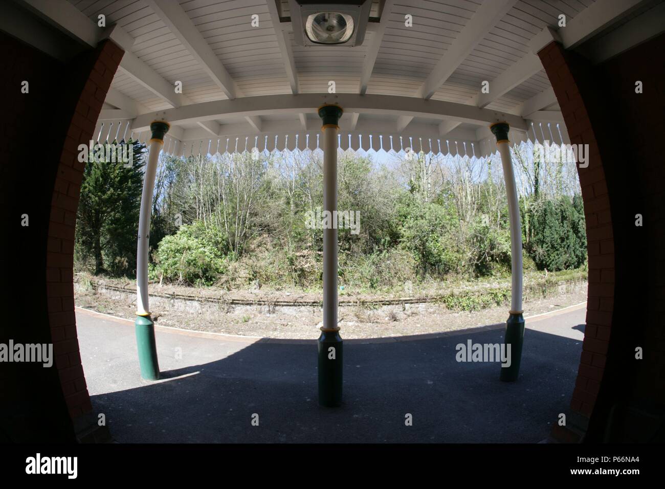 Fisheye view of the waiting shelter at Perranwell station, near ...
