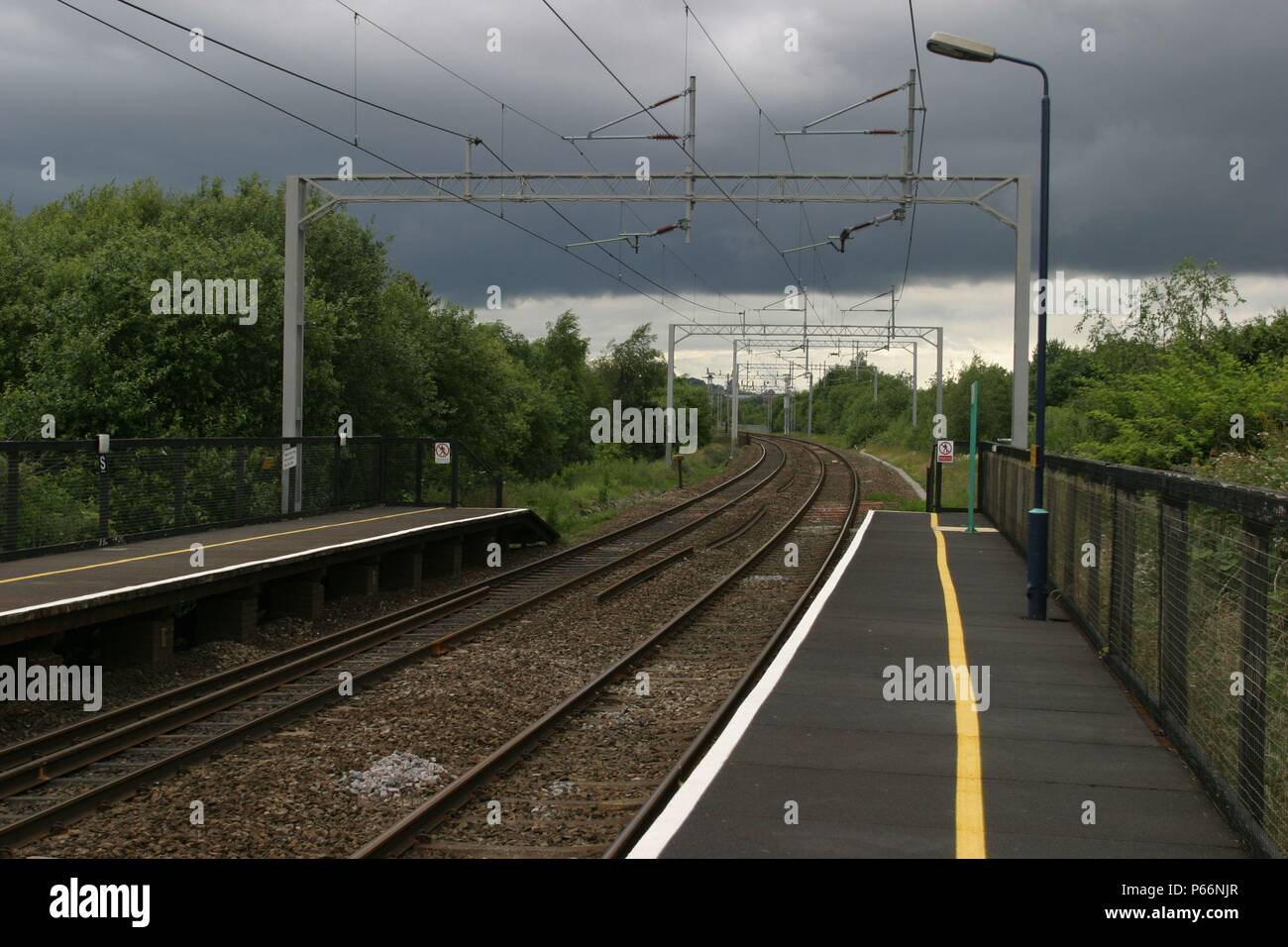 General platform view at Tipton station, West Midlands, showing signage ...