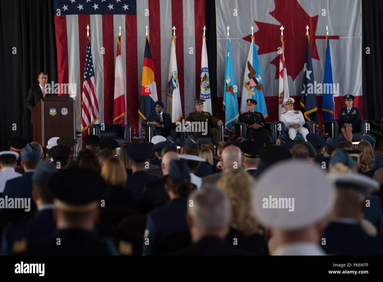 Secretary of Defense Ash Carter delivers remarks during the change of ...