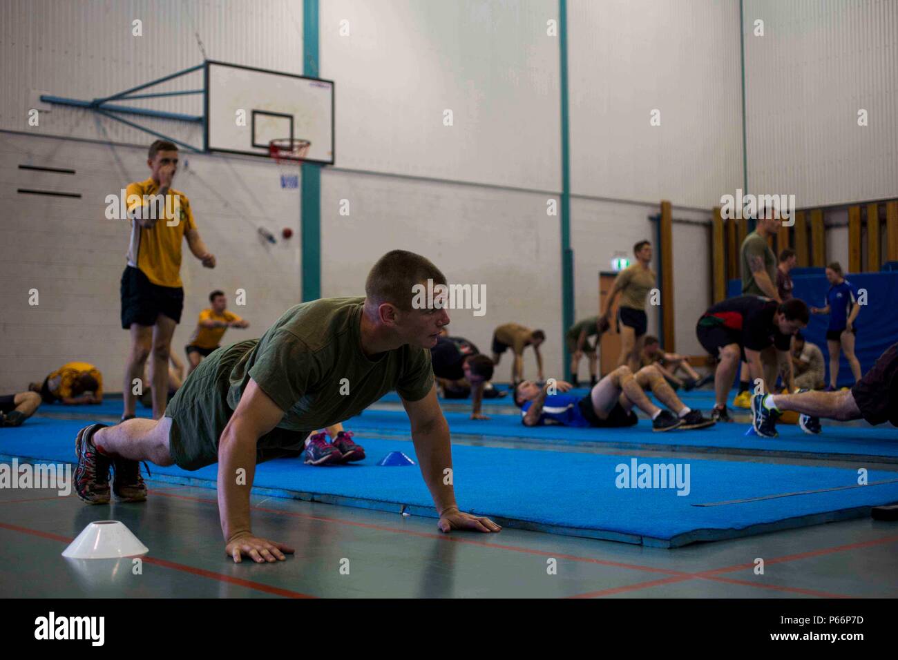 U.S. Marine Corps Cpl. Jeremy Pogue performs push-ups on the final day ...